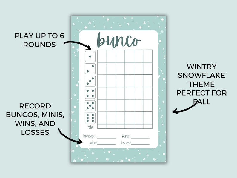 Printable Snowy Bunco Score Sheets | Winter December January Bunco Set ...