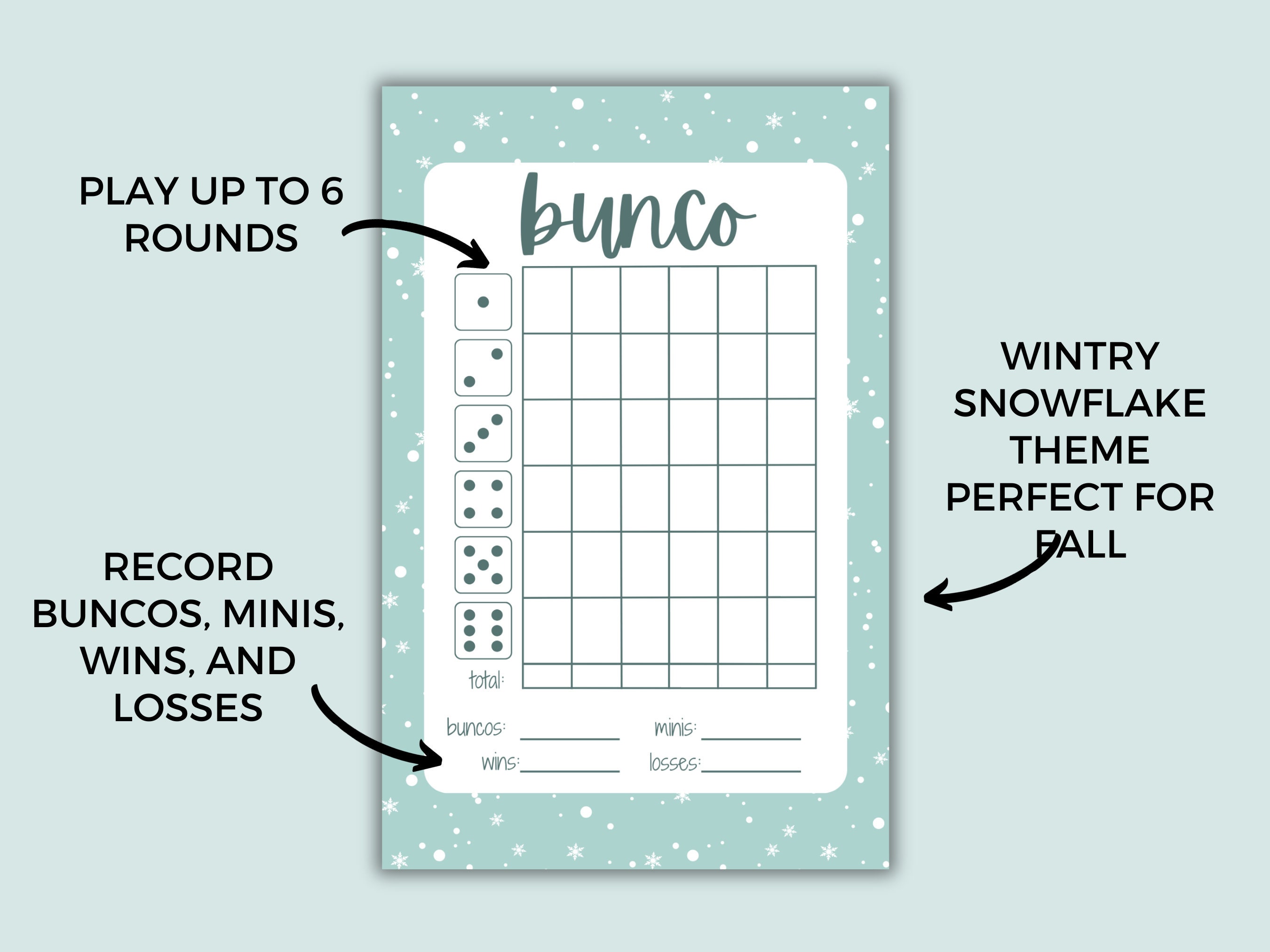 Printable Snowy Bunco Score Sheets | Winter December January Bunco Set ...