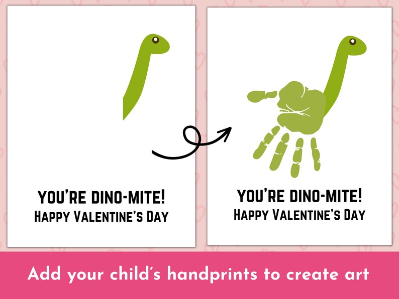 Valentine's Day Printable Handprint Paint "dino-mite" Dinosaur Card ...
