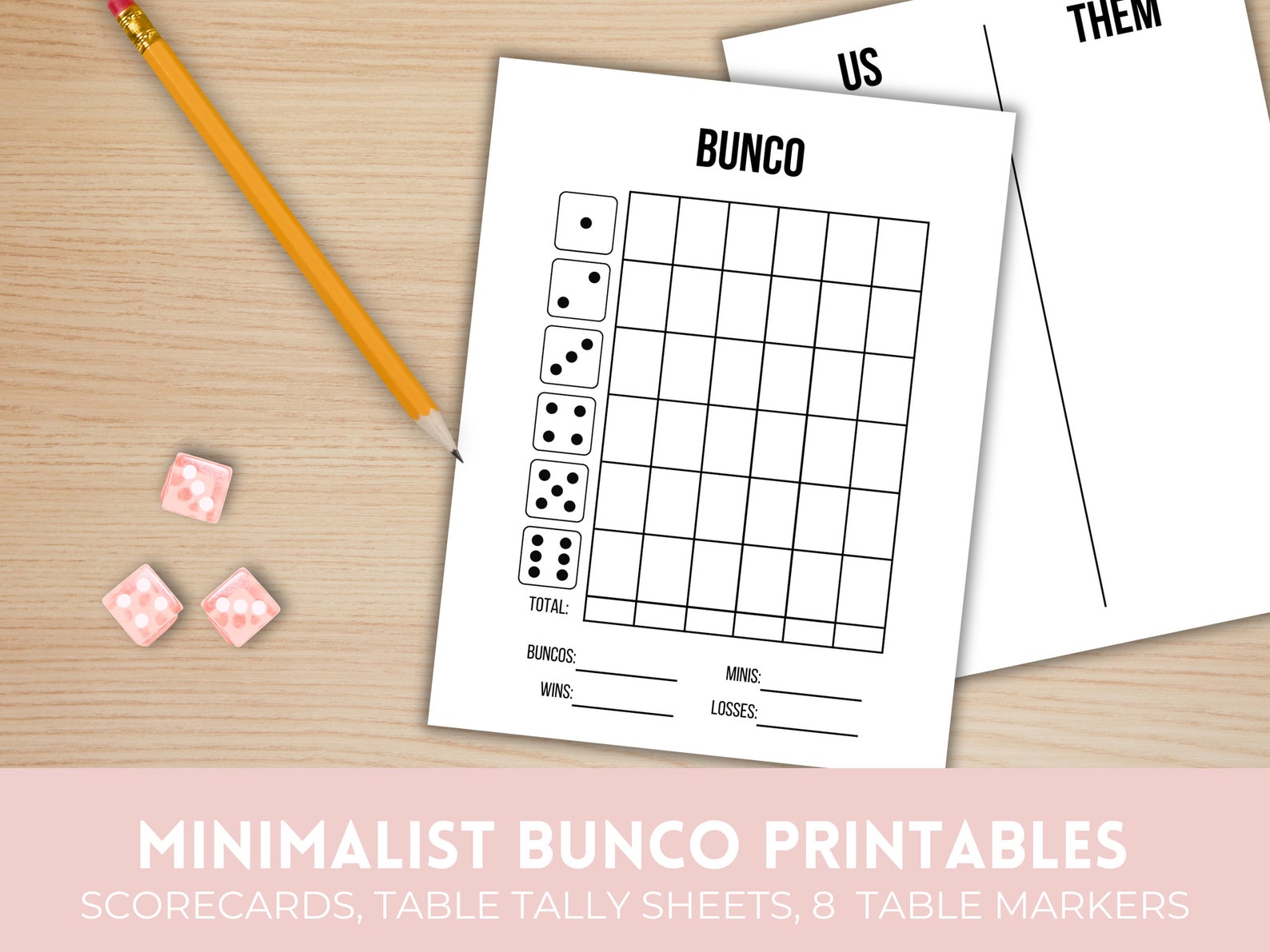 Minimalist Bunco Score Sheets | Black and White Bunco Cards | Plain ...