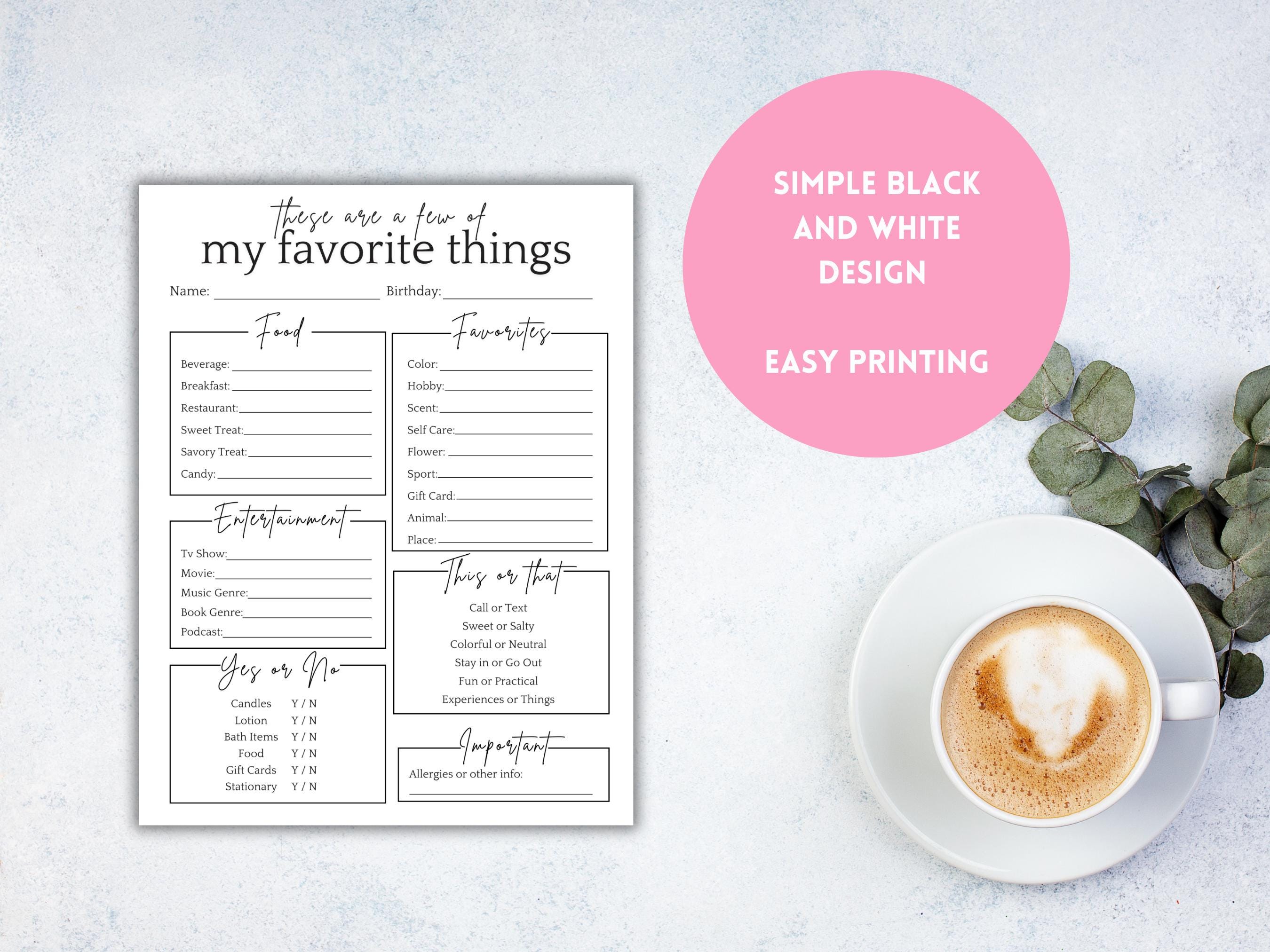 Printable These Are a Few of My Favorite Things Questionnaire | Teacher ...