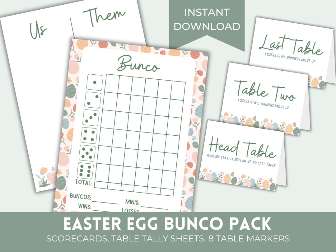 Printable Easter Egg Bunco Score Sheets | Easter March April Bunco Set ...