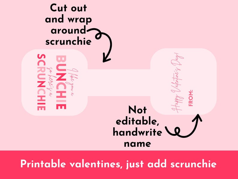Printable Scrunchie Valentine Cards | I Like You a Bunchie Here's a ...