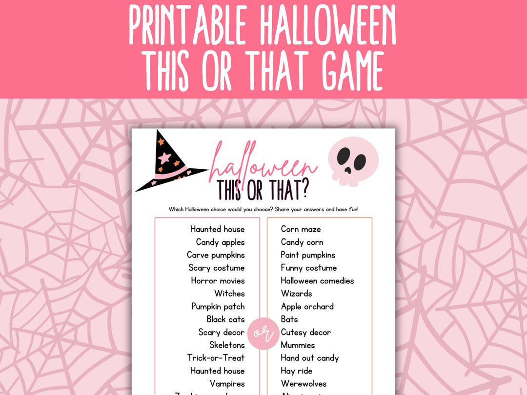 Printable Cute Halloween This or That Game | Digital Download Pink ...