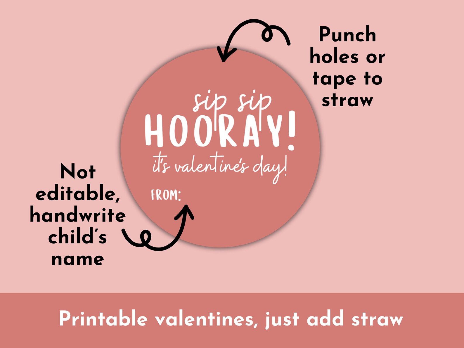 Printable Crazy Straw Valentines Cards sip Sip Hooray It's Valentine's ...
