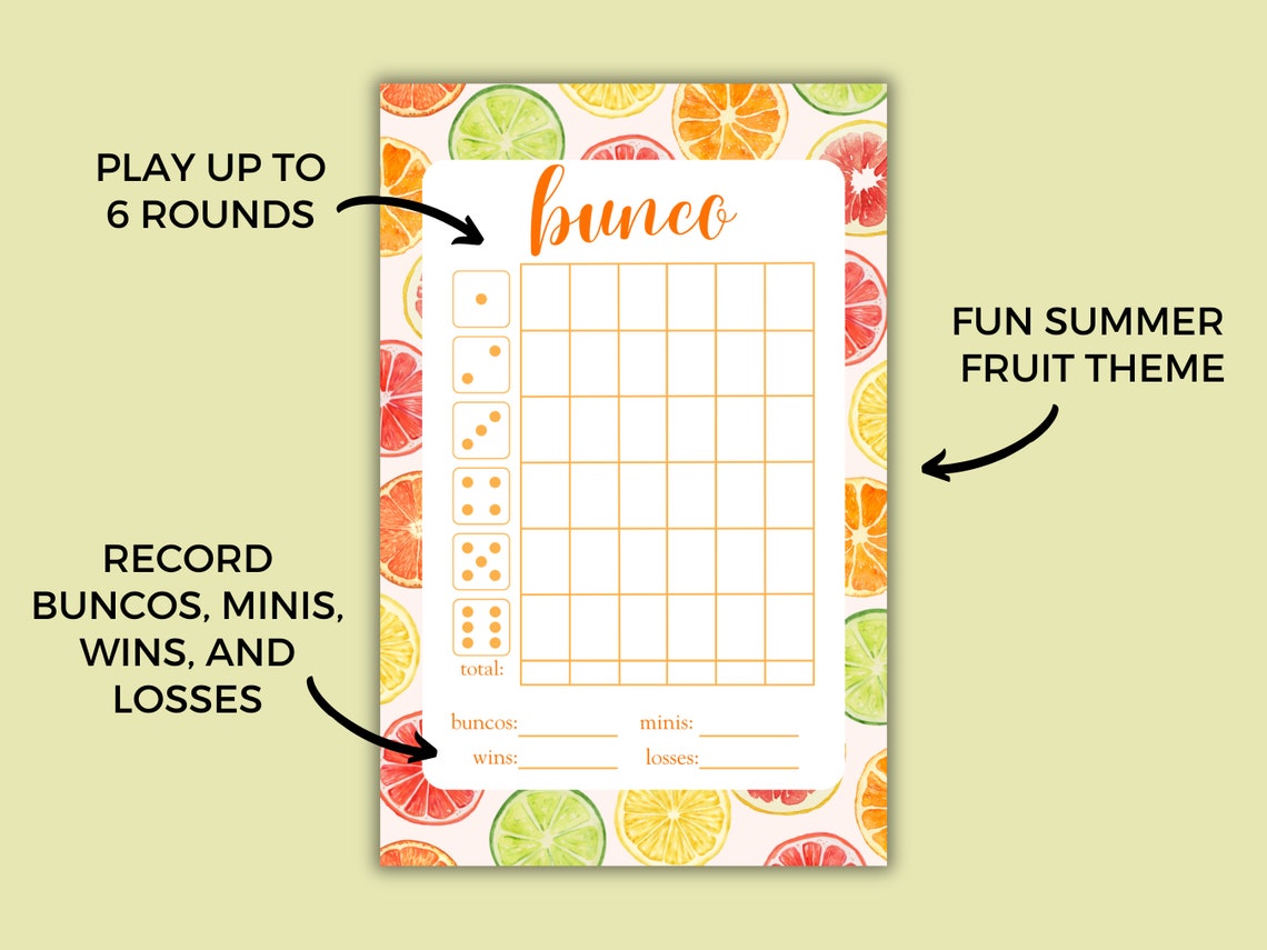 Printable Fruit Bunco Score Sheets | Summer Lemonade May June July ...