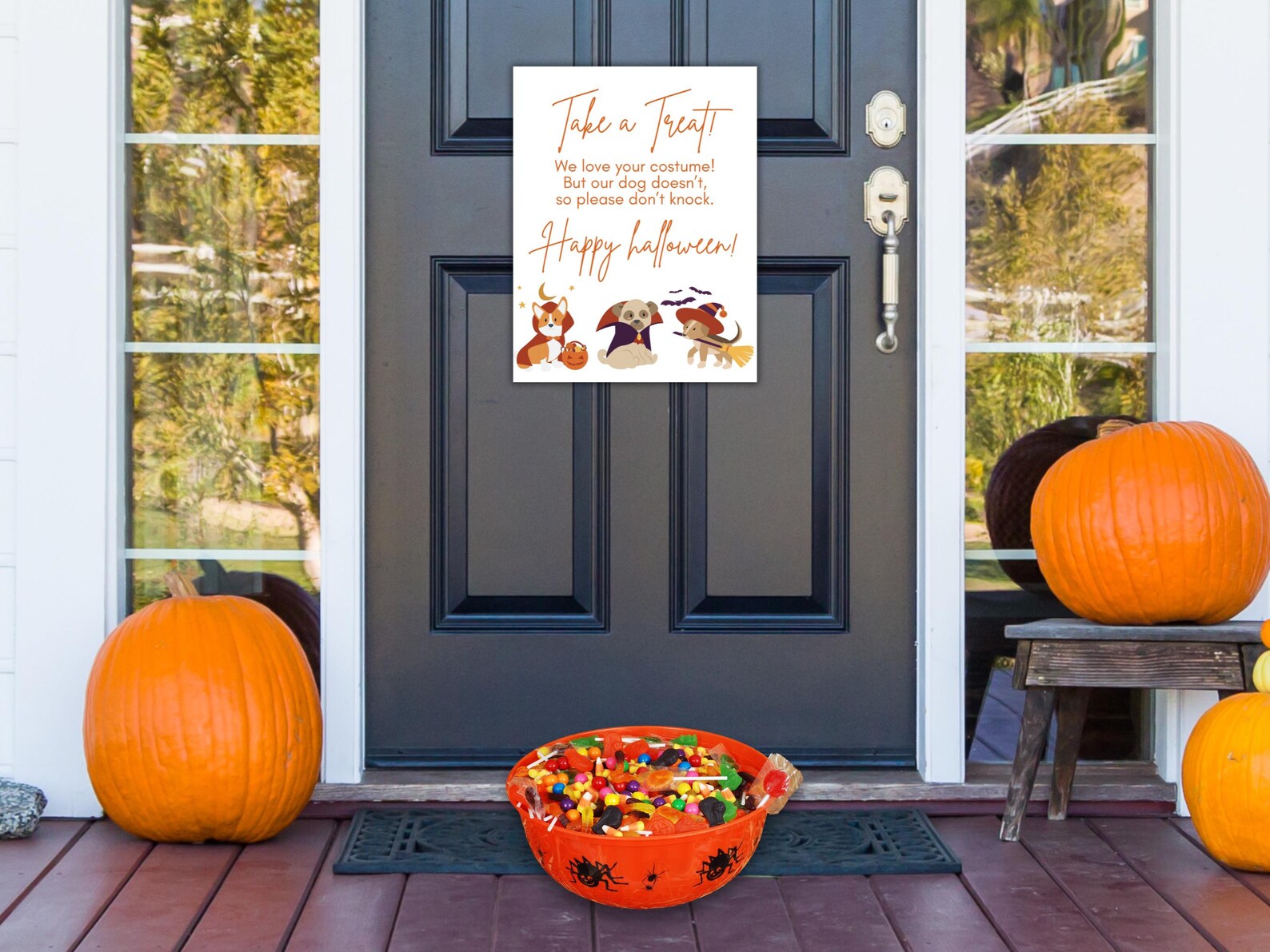 Halloween Trick or Treat Dog Door Sign Printable | Don't Knock for ...