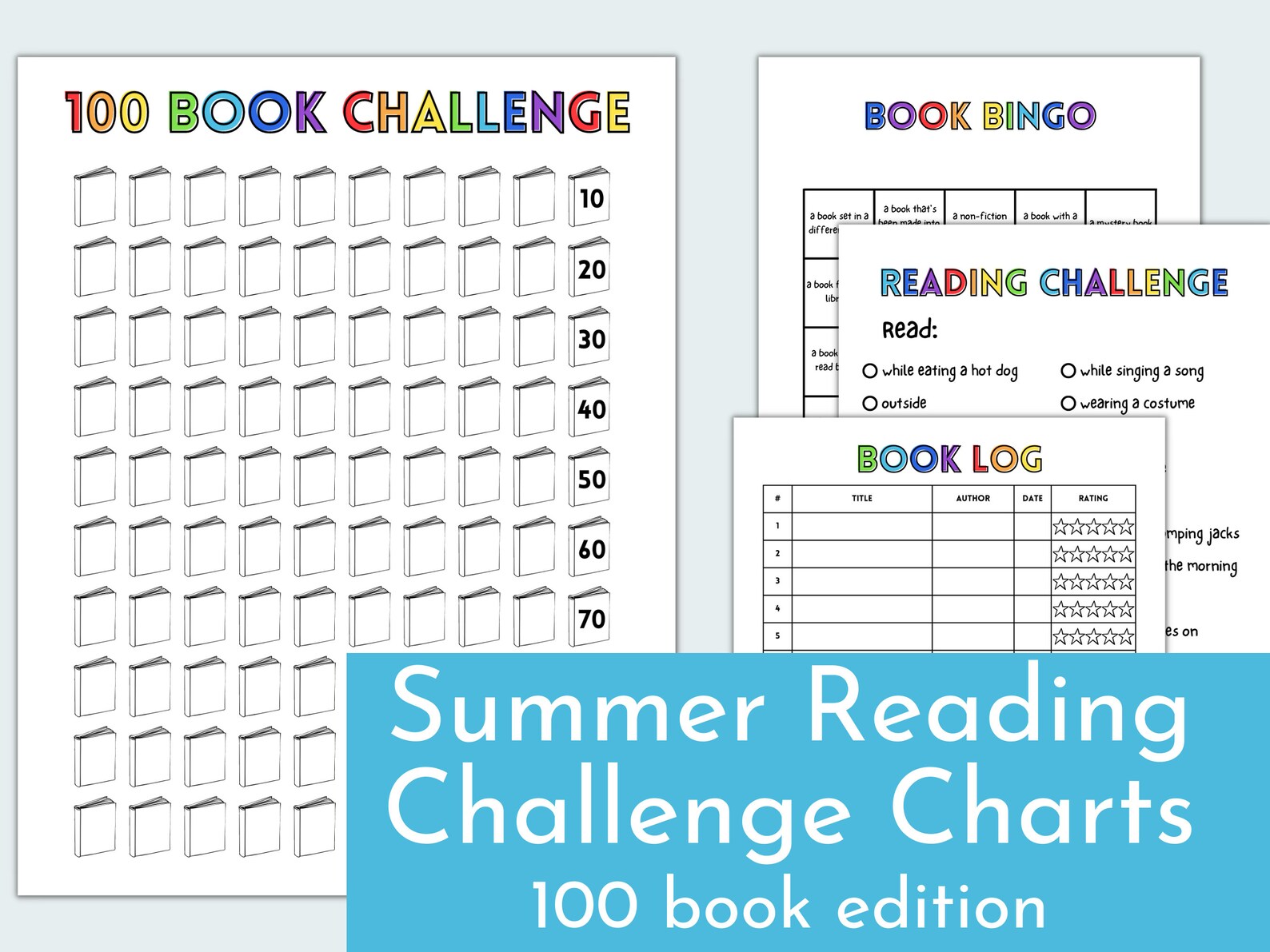 Summer Reading Chart | 100 Book Reading Challenge | Summer Reading Log ...