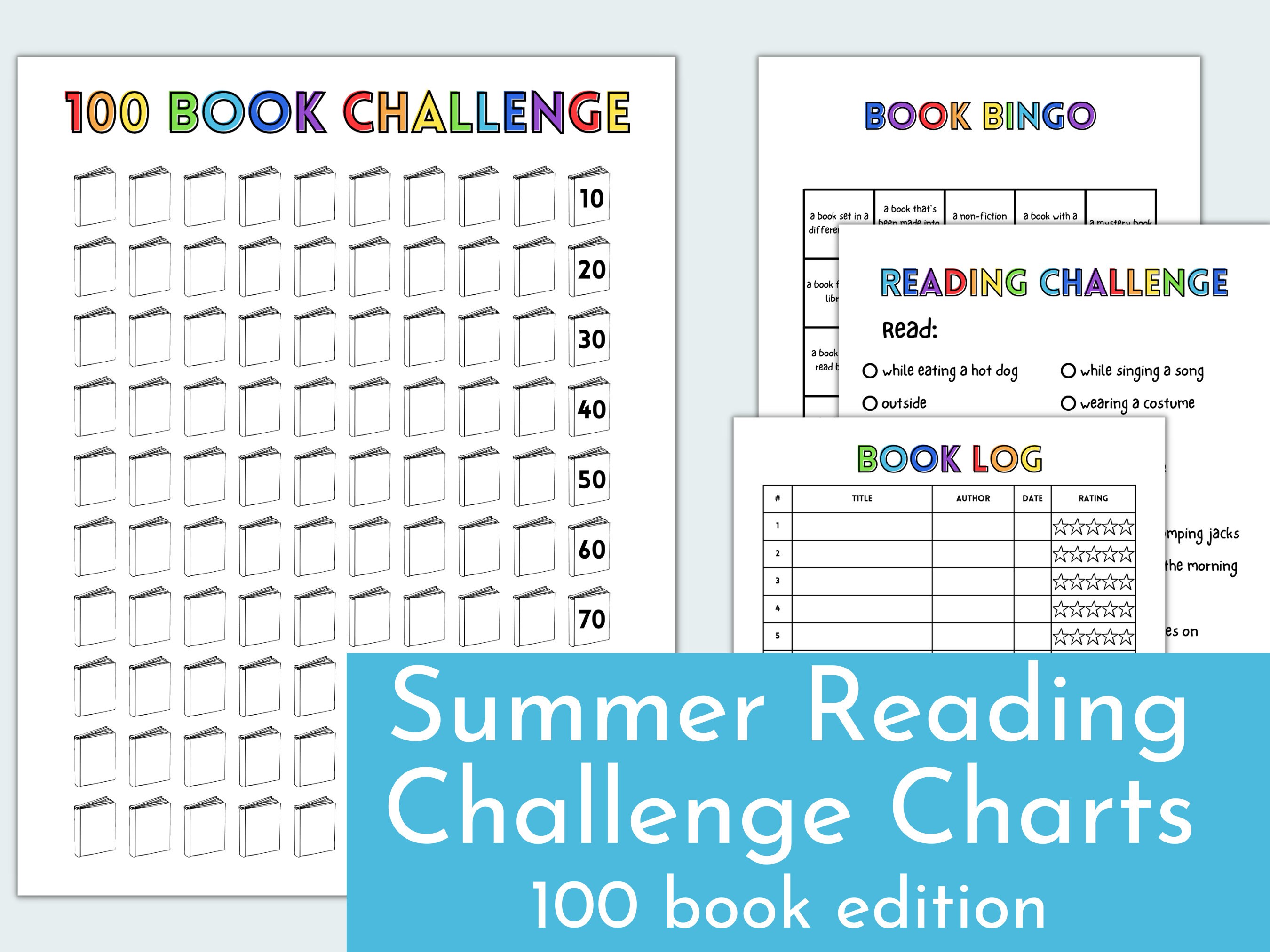 Summer Reading Chart | 100 Book Reading Challenge | Summer Reading Log ...
