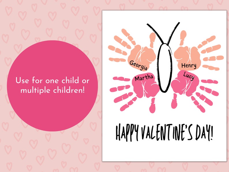 Valentine's Day Printable Handprint Butterfly Craft for Multiple Kids ...