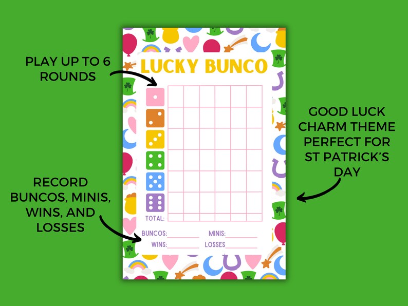 Printable Good Luck Charms Bunco Score Sheets | St Patrick's Day March ...