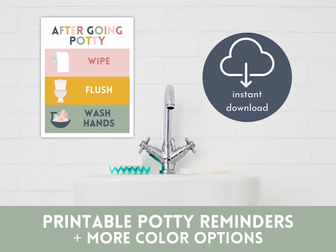 Kids Bathroom Reminder Printable | Potty Training Routine | Wipe Flush ...