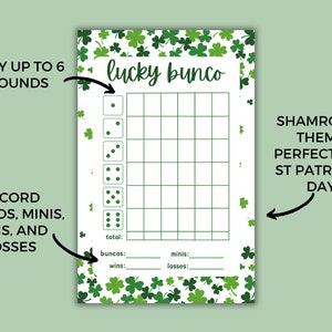 Printable Lucky Bunco Score Sheets | St Patrick's Day March Shamrock ...
