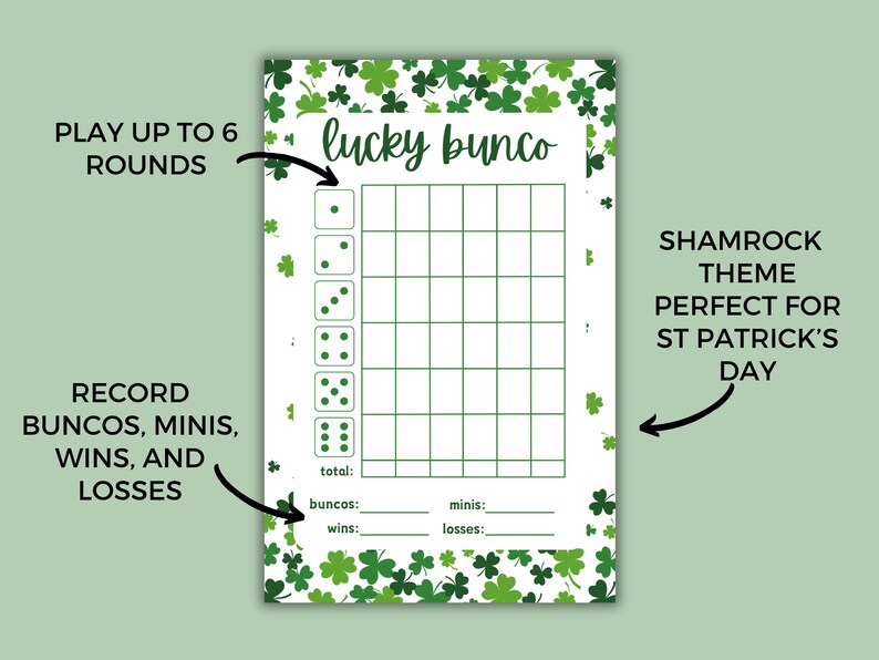 Printable Lucky Bunco Score Sheets | St Patrick's Day March Shamrock ...