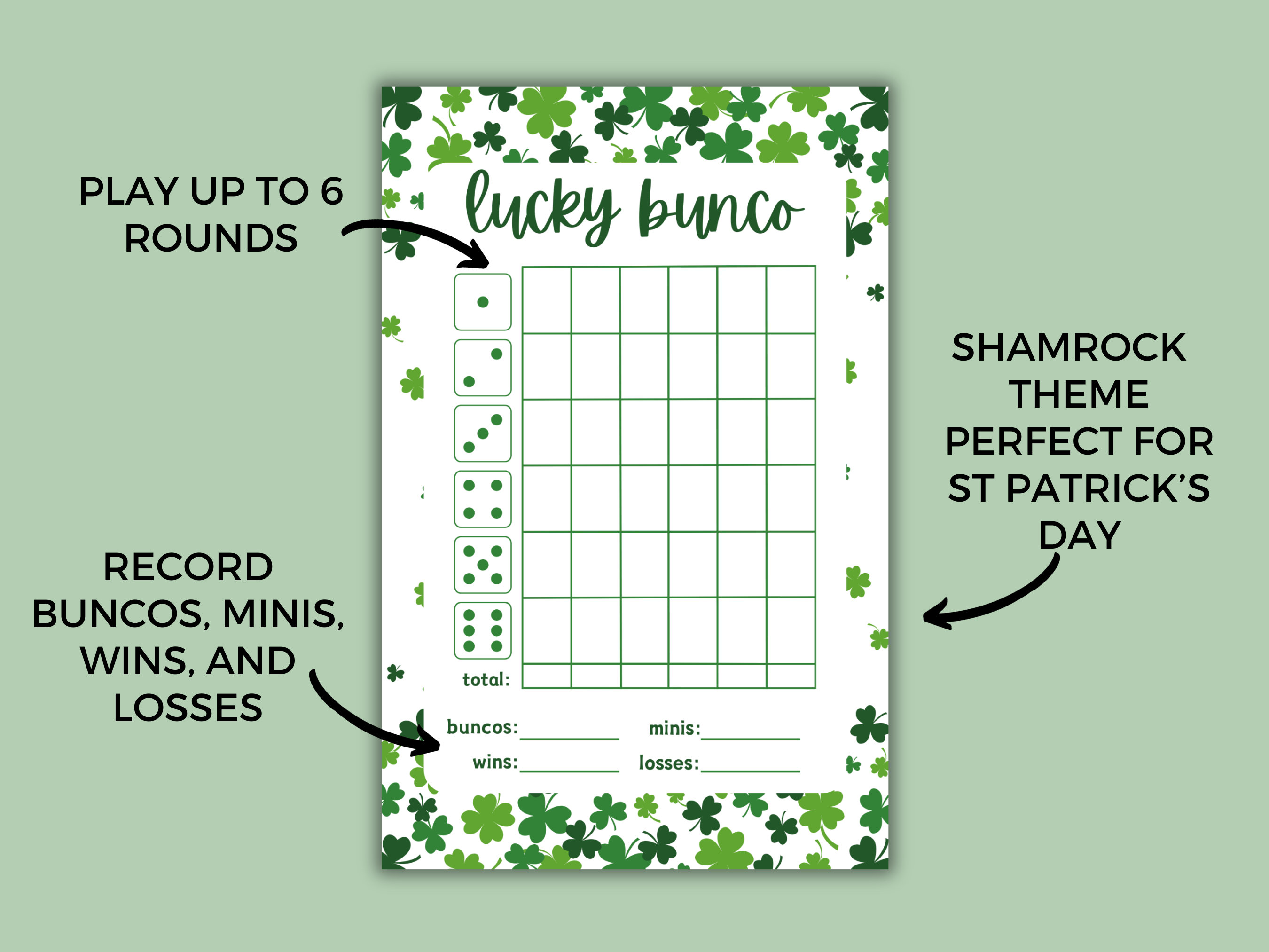 Printable Lucky Bunco Score Sheets | St Patrick's Day March Shamrock ...