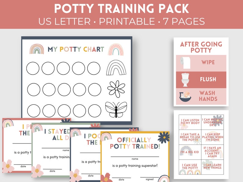 Rainbow Potty Training Printable Pack | Potty Training Chart for Girls ...