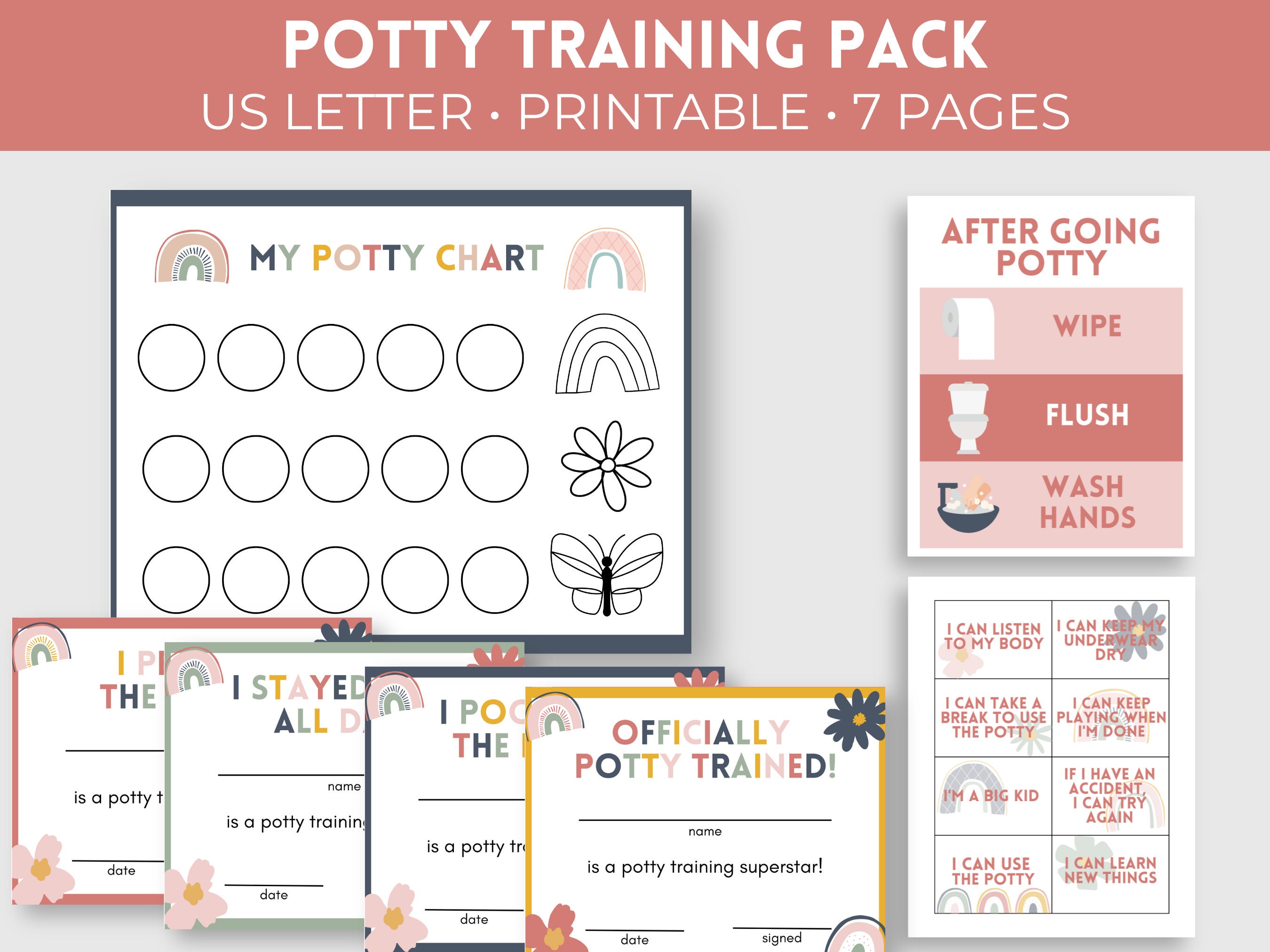 Rainbow Potty Training Printable Pack | Potty Training Chart for Girls ...