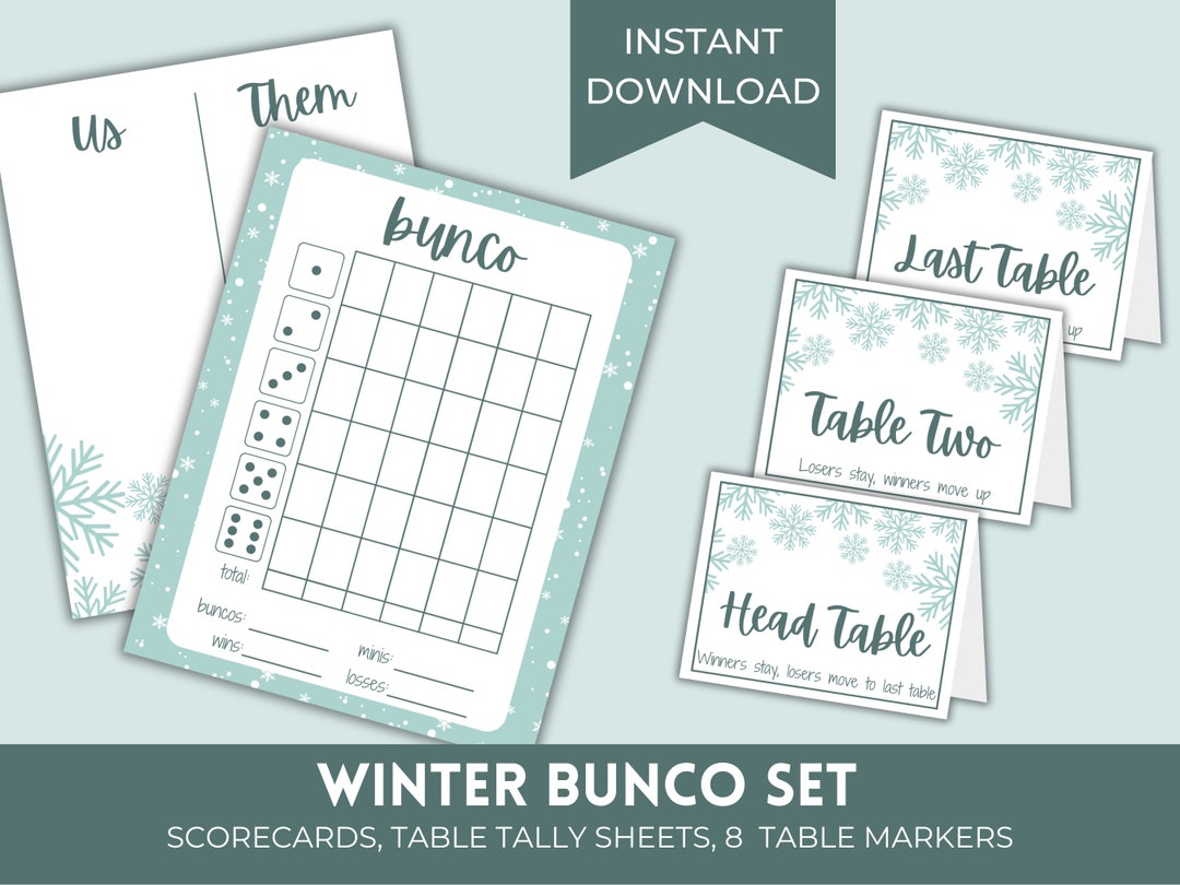 Printable Snowy Bunco Score Sheets | Winter December January Bunco Set ...