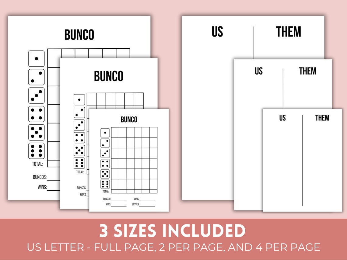 Minimalist Bunco Score Sheets | Black and White Bunco Cards | Plain ...