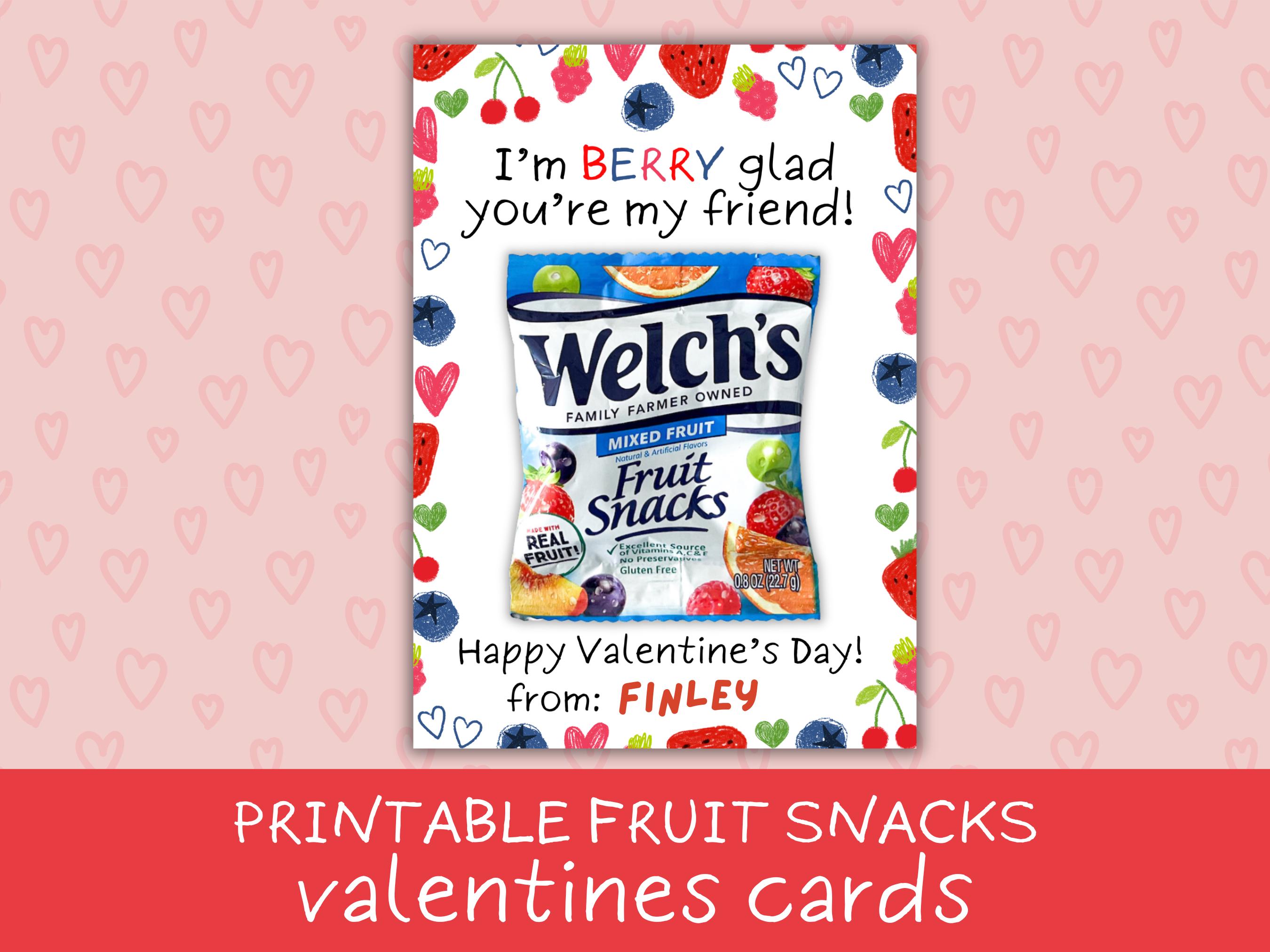 Printable Fruit Snack Valentines Cards "i'm BERRY Glad You're My Friend ...