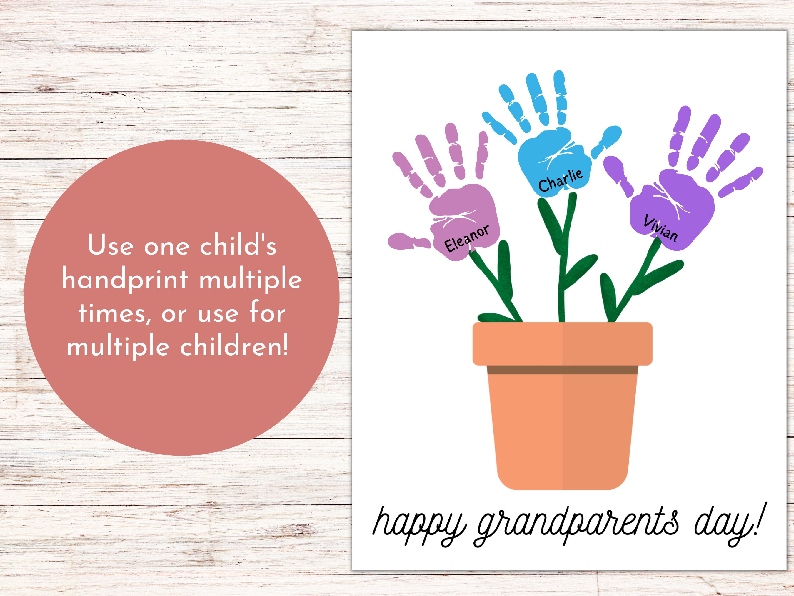 Grandparents Day Printable Handprint Flower Pot Craft for Multiple ...