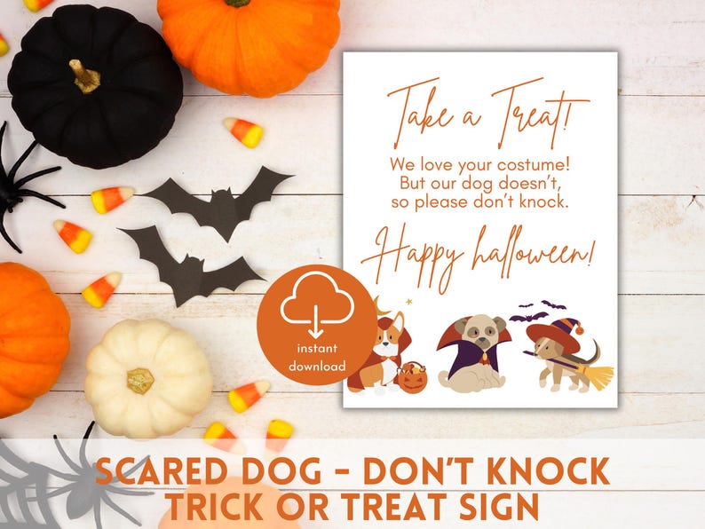Halloween Trick or Treat Dog Door Sign Printable | Don't Knock for ...