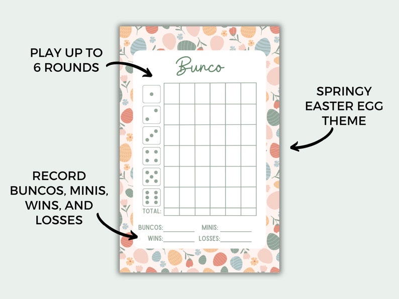 Printable Easter Egg Bunco Score Sheets Easter March April Bunco Set ...