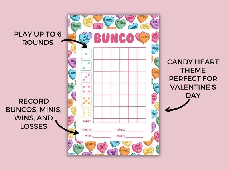 Printable Candy Heart Bunco Score Sheets | Valentine's Day February ...