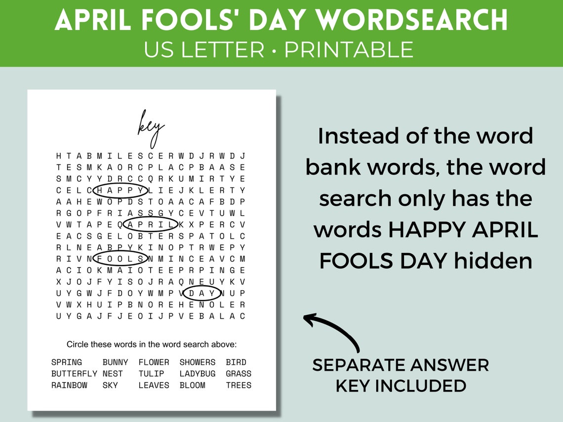 April Fools' Day Prank Printable Activities | Unsolvable Word Search ... April Fools' Day Prank Printable Activities | Unsolvable Word Search ...