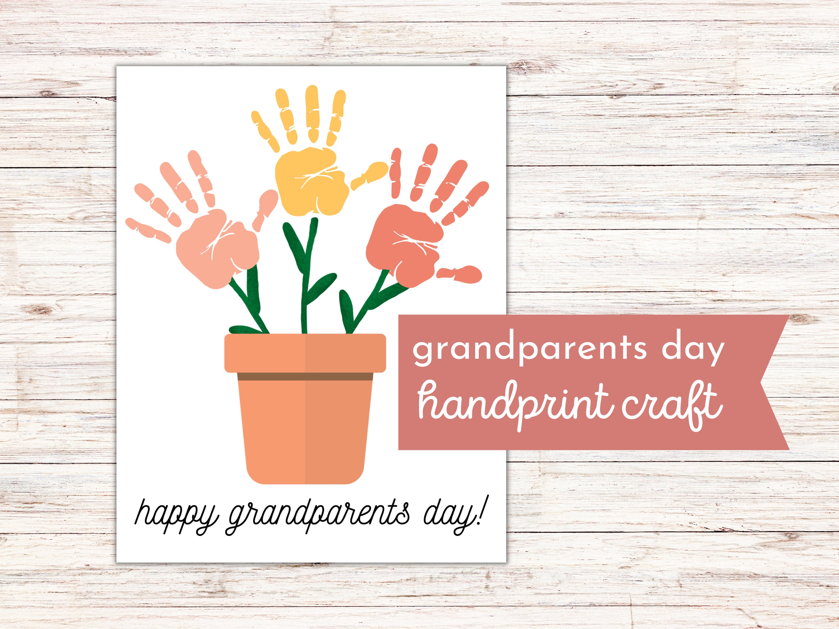 Grandparents Day Printable Handprint Flower Pot Craft for Multiple ...