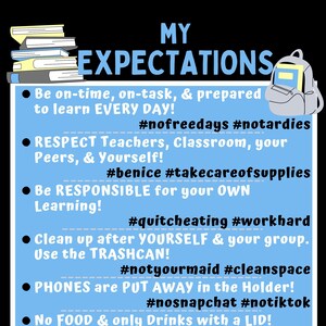 High School or Middle School Classroom Rules/expectations Poster- Light ...