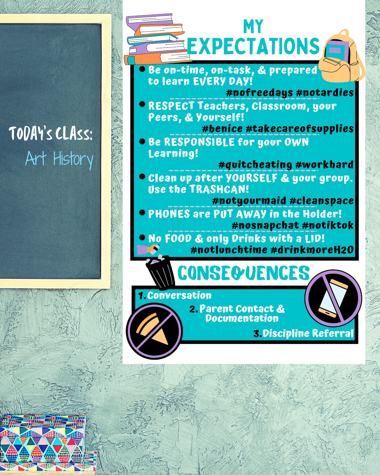High School or Middle School Classroom Rules/expectations Poster- Teal ...