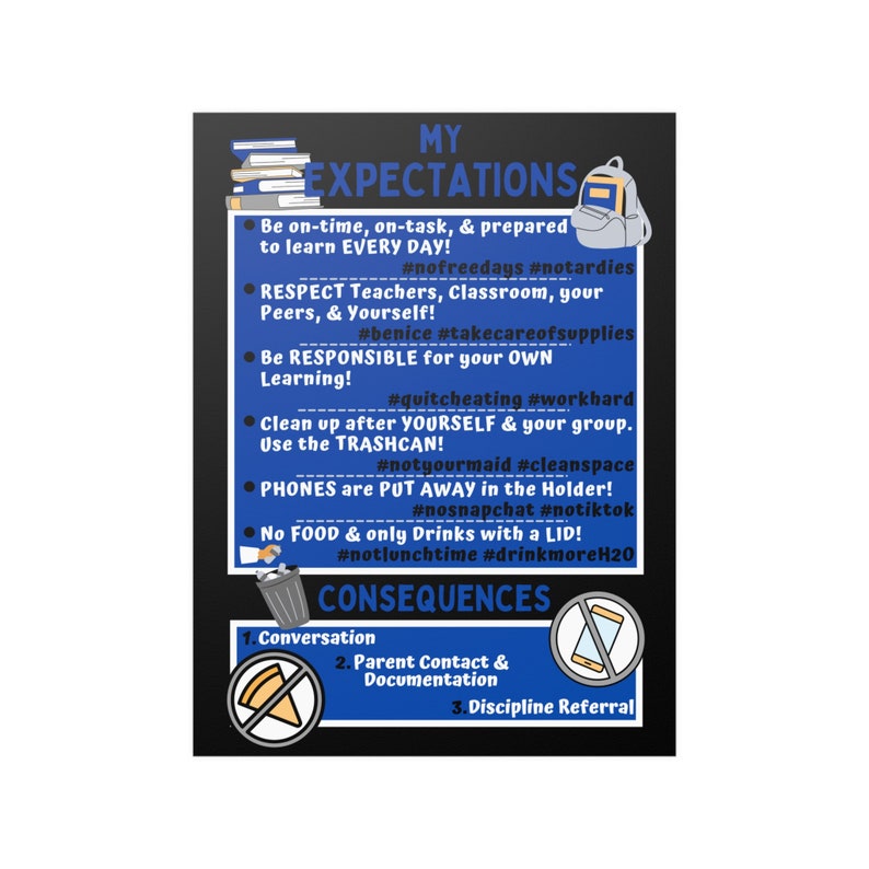 Classroom Expectations Satin Poster: Middle/high School Decor *physical ...