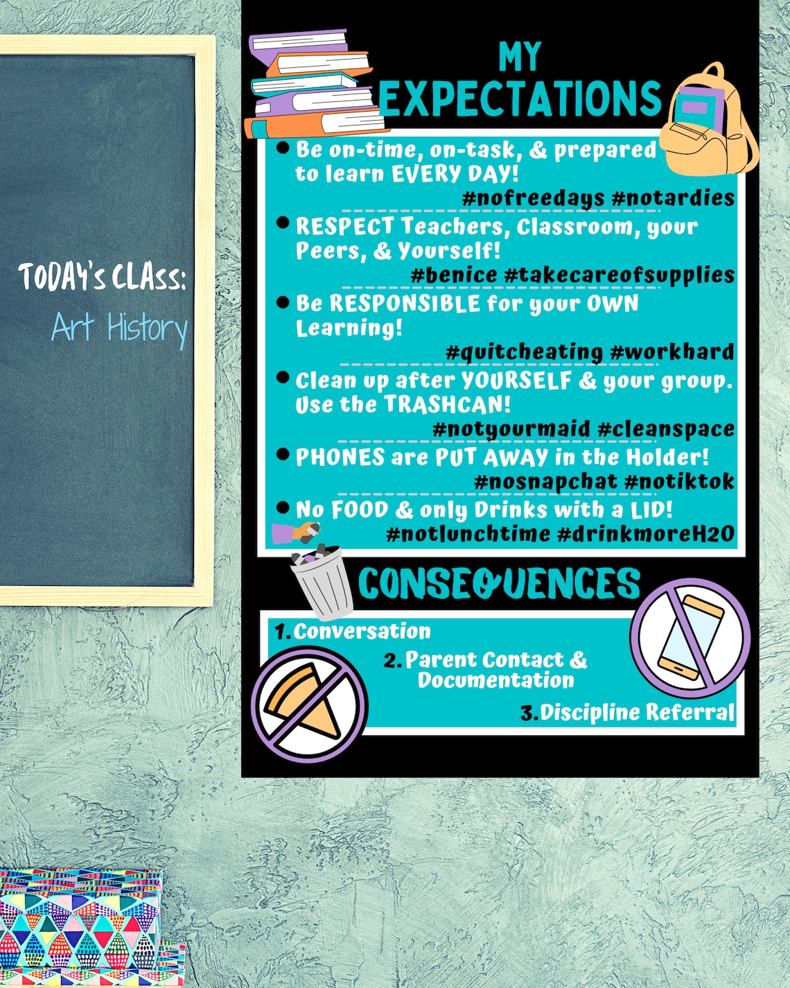 High School or Middle School Classroom Rules/expectations Poster- Teal ...