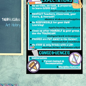 High School or Middle School Classroom Rules/expectations Poster- Teal ...
