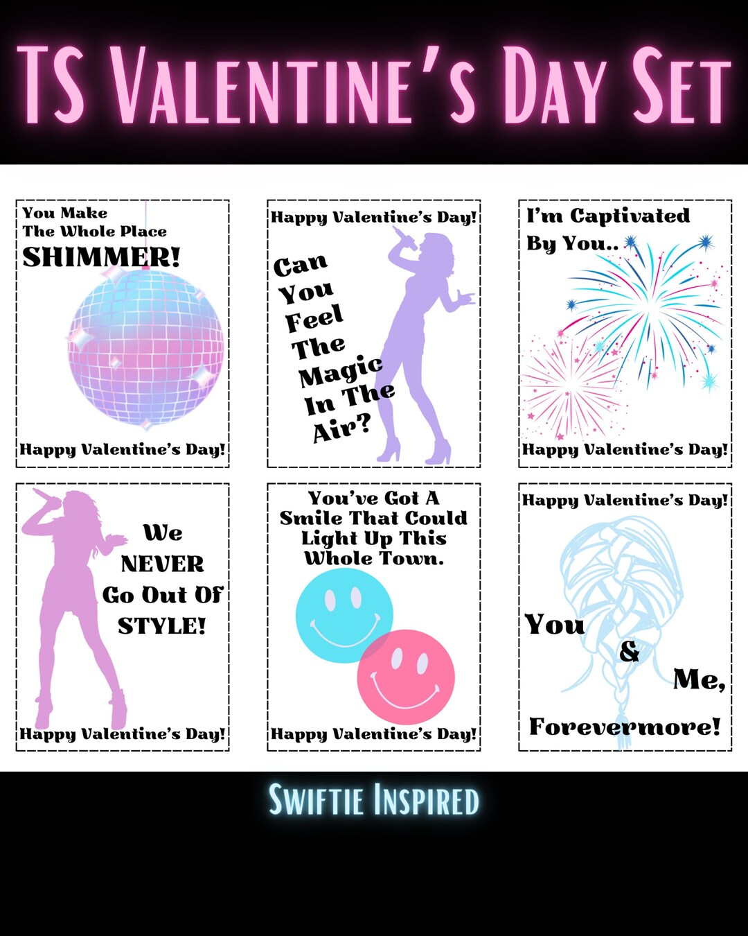 Swift Valentine's Cards Set, Taylor Classroom Valentine Set, Swiftie ...