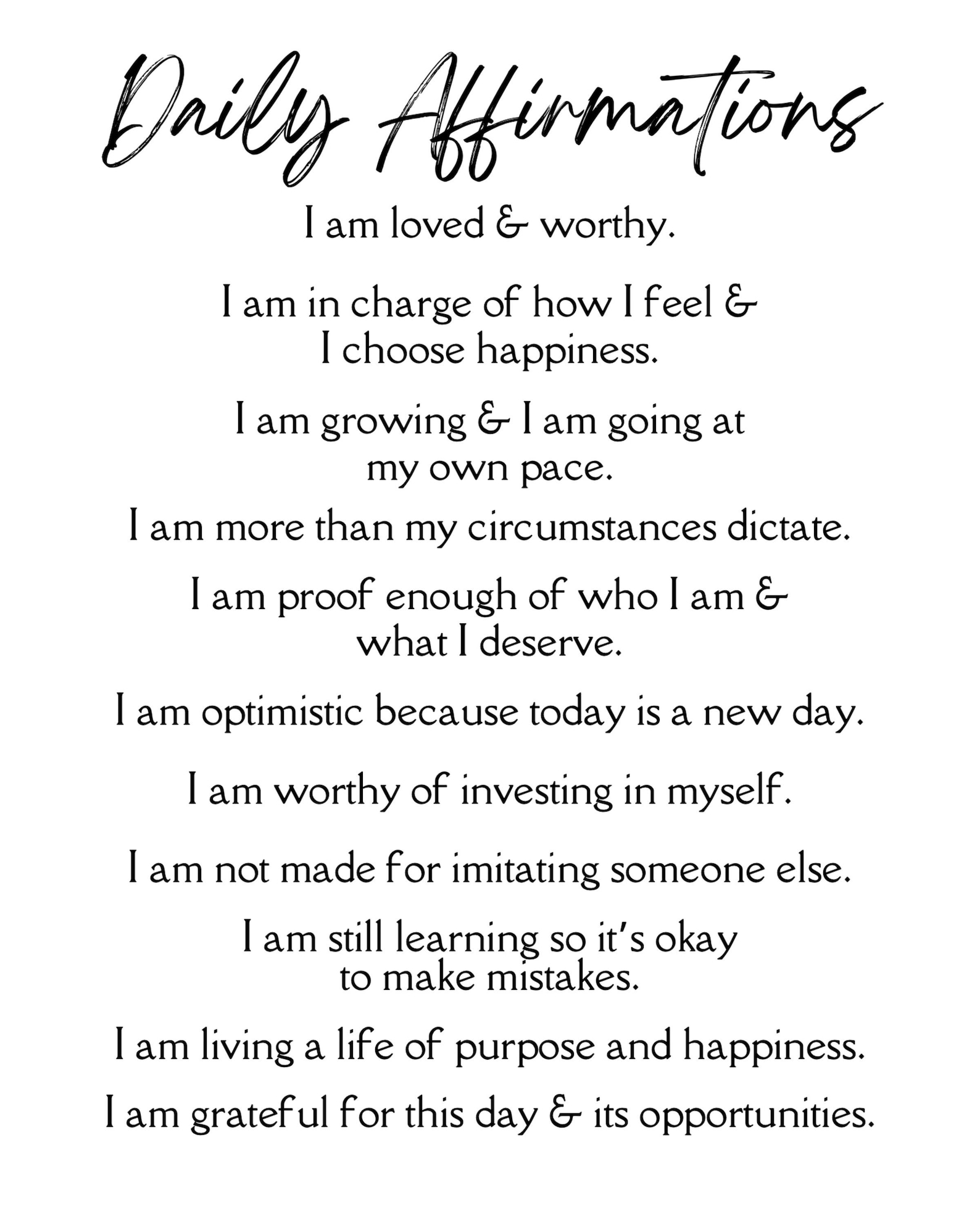 Daily Affirmations A4, A5, & A6 (NEW FONT) Digital Download - Etsy