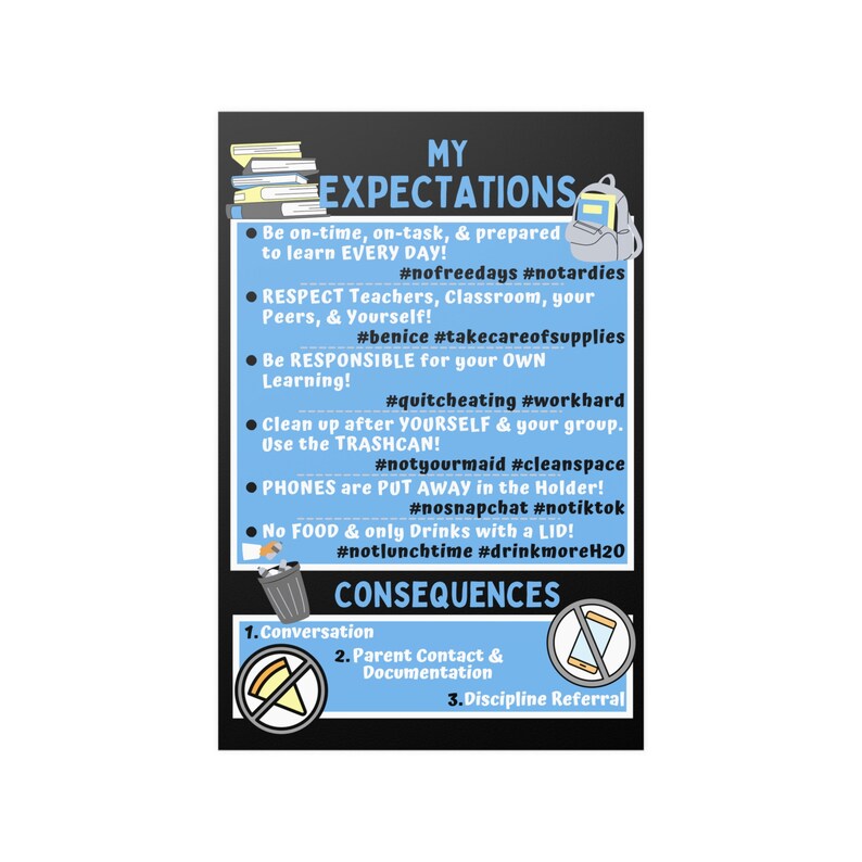 Middle/high School Classroom Expectations Satin Poster Light Blue ...
