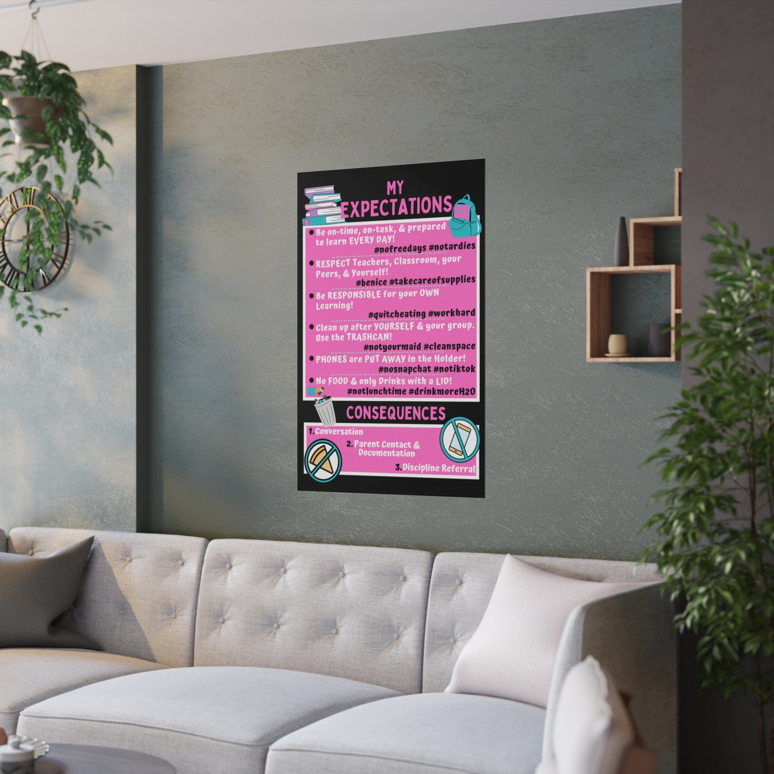 Middle/high School Classroom Expectations Satin Poster- Pink Multiple ...