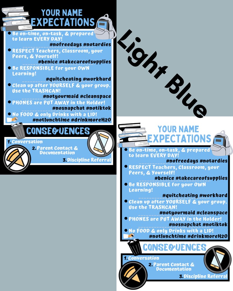 CUSTOMIZE High/middle School Classroom Rules/expectations - Etsy