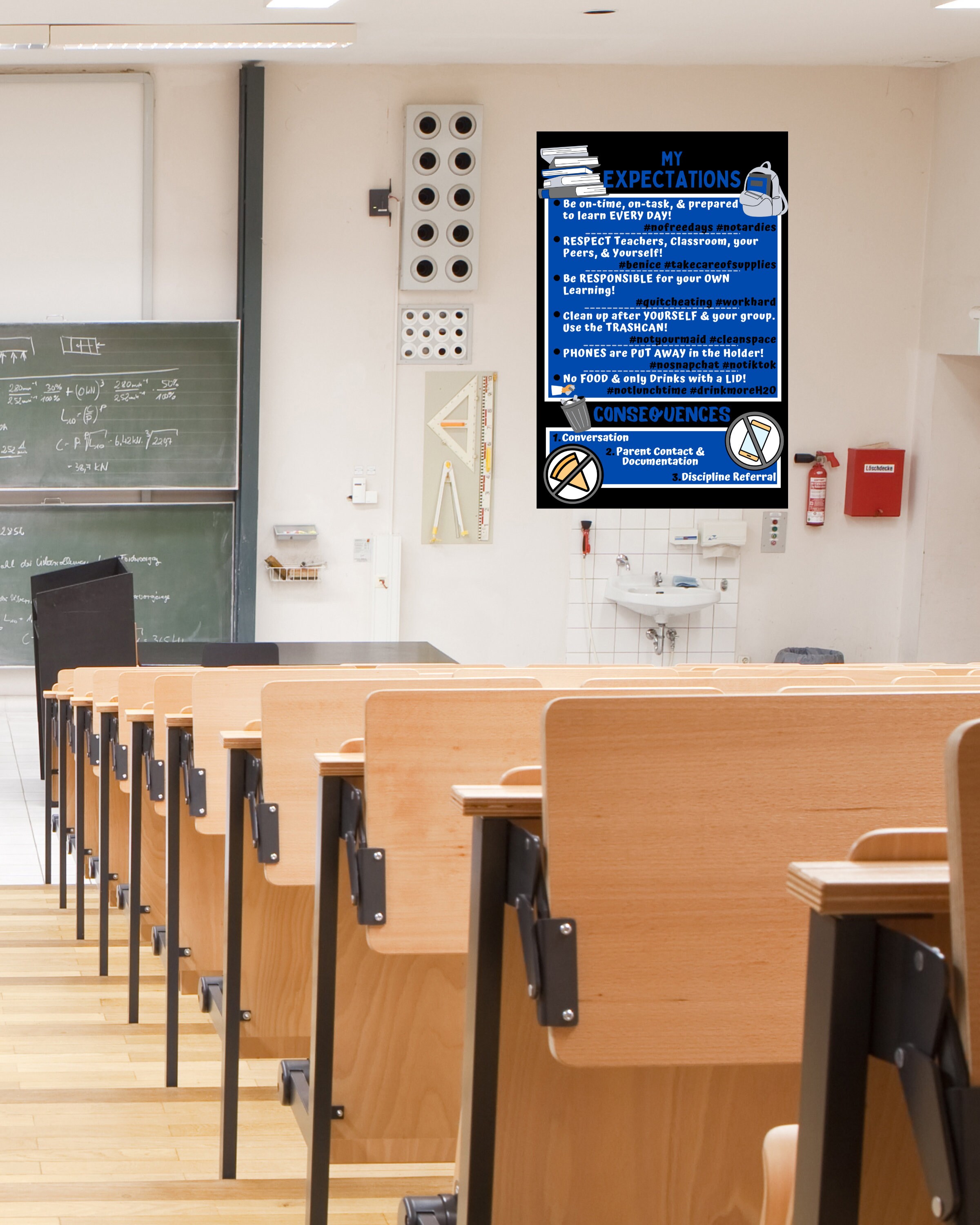 High School or Middle School Classroom Rules/expectations Poster- Blue ...