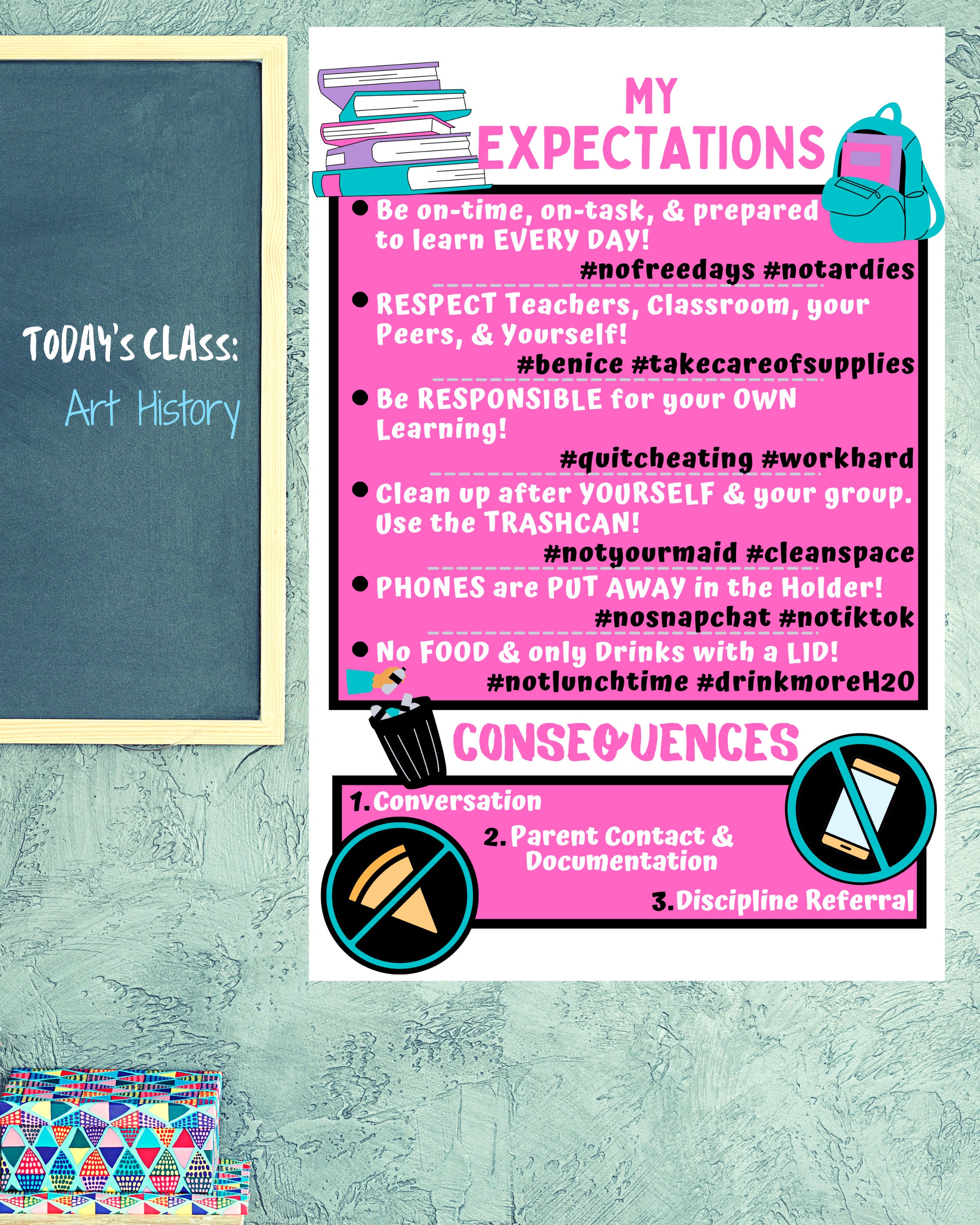 High School or Middle School Classroom Rules/expectations Poster- Pink ...