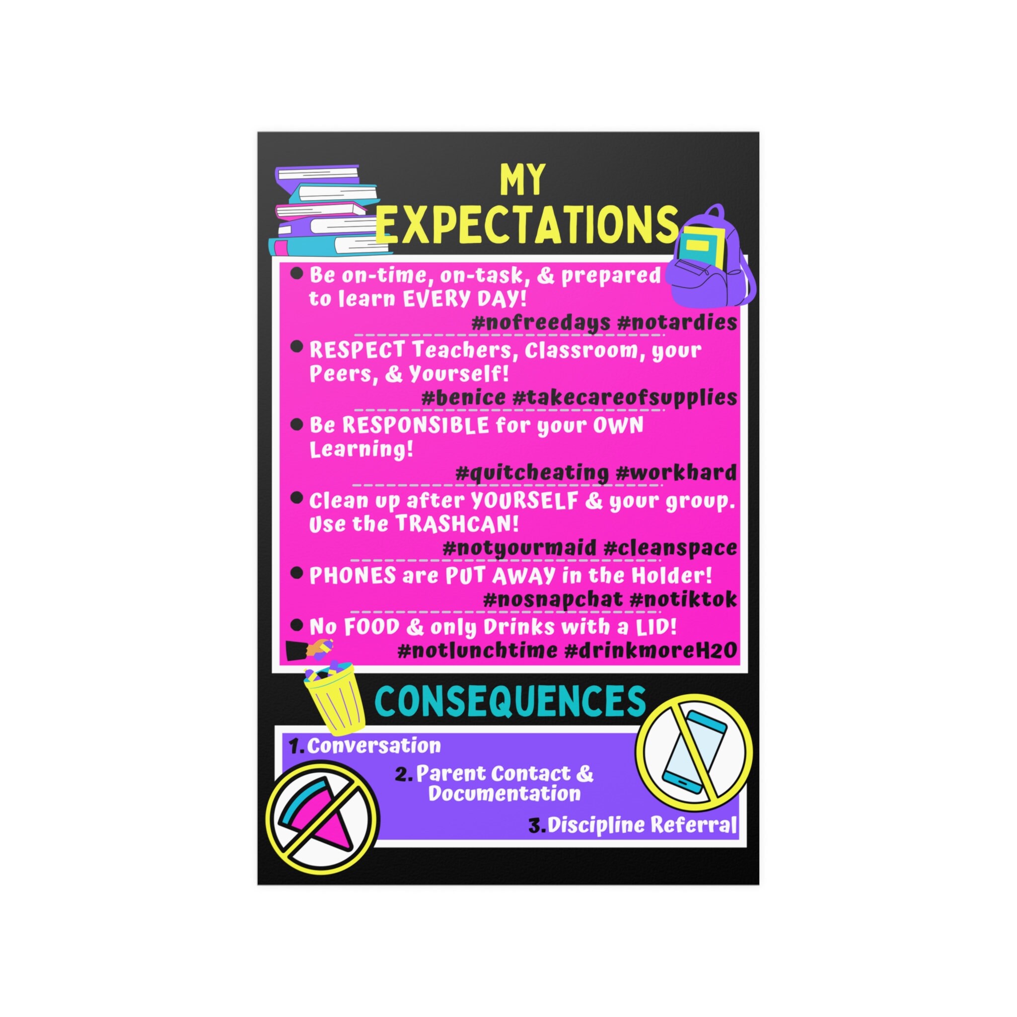Classroom Expectations Satin Poster: Middle/high School Decor *physical ...