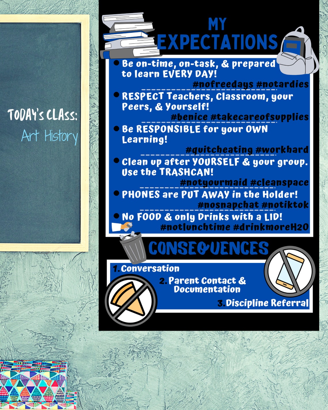 High School or Middle School Classroom Rules/expectations Poster- Blue ...