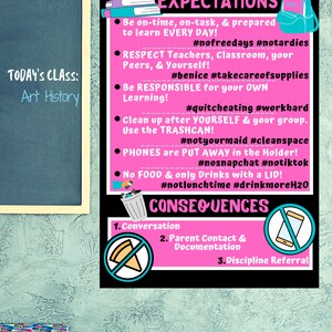High School or Middle School Classroom Rules/expectations Poster- Pink ...