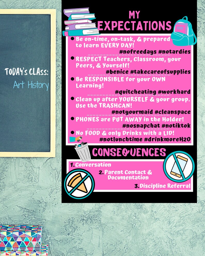 High School or Middle School Classroom Rules/expectations Poster- Pink ...