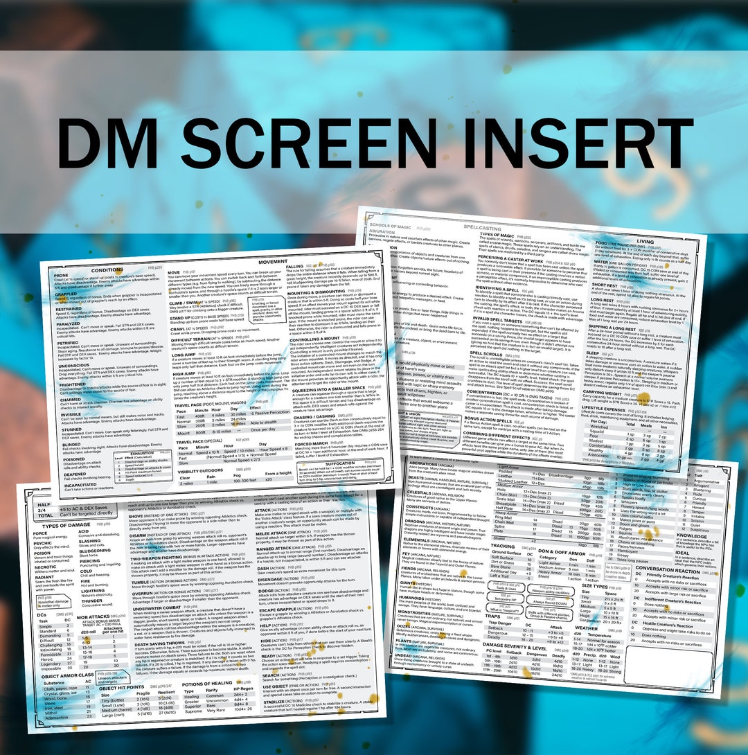 D&D Printable Dungeon Master Screen Insert - Etsy
