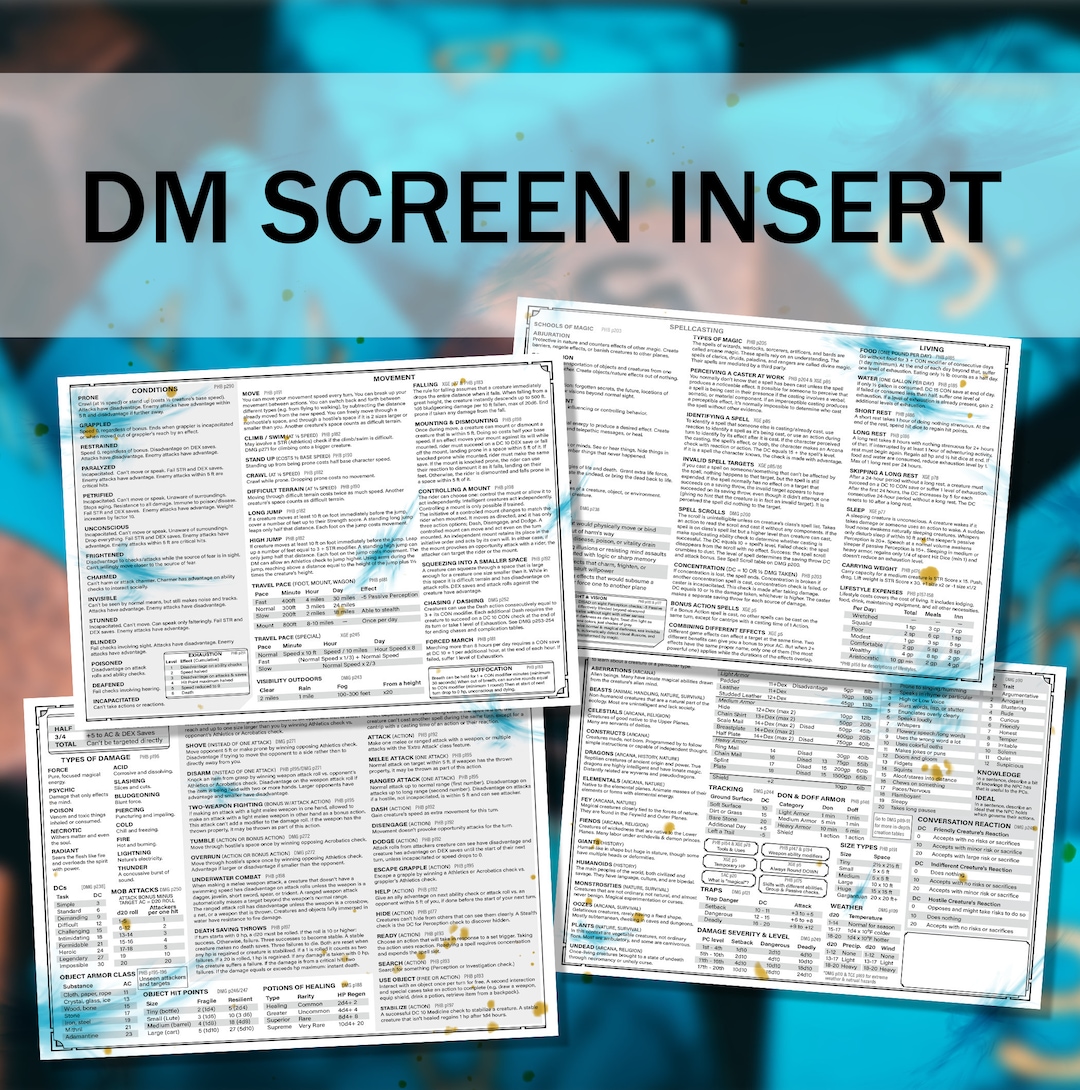 D&D Printable Dungeon Master Screen Insert - Etsy Canada