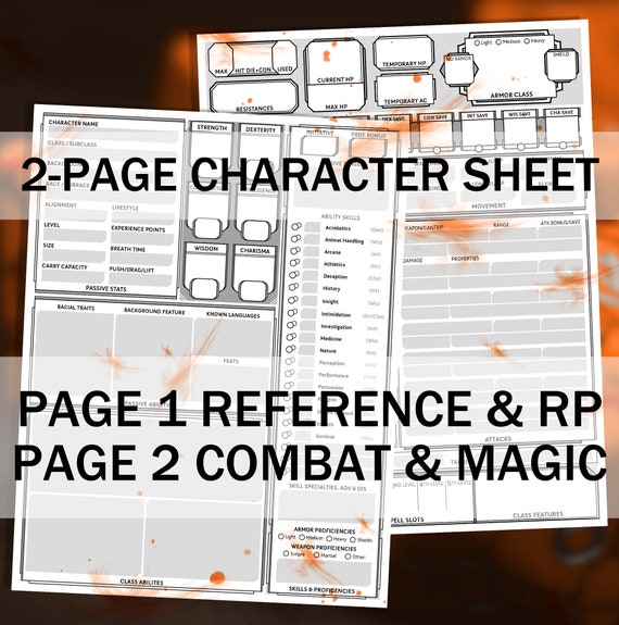 D&D 5e Expansive Character Sheet for All Classes - Etsy Canada