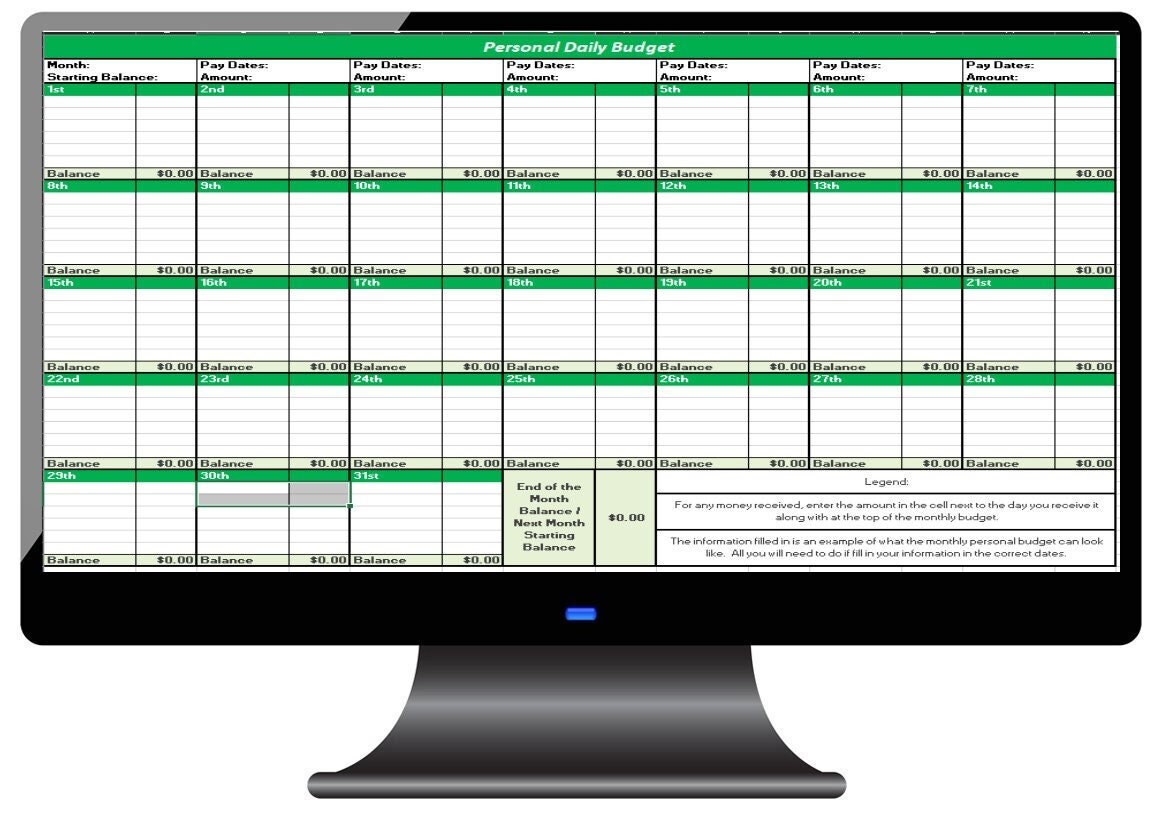 Simple Personal Budget Daily excel Speadsheet - Etsy